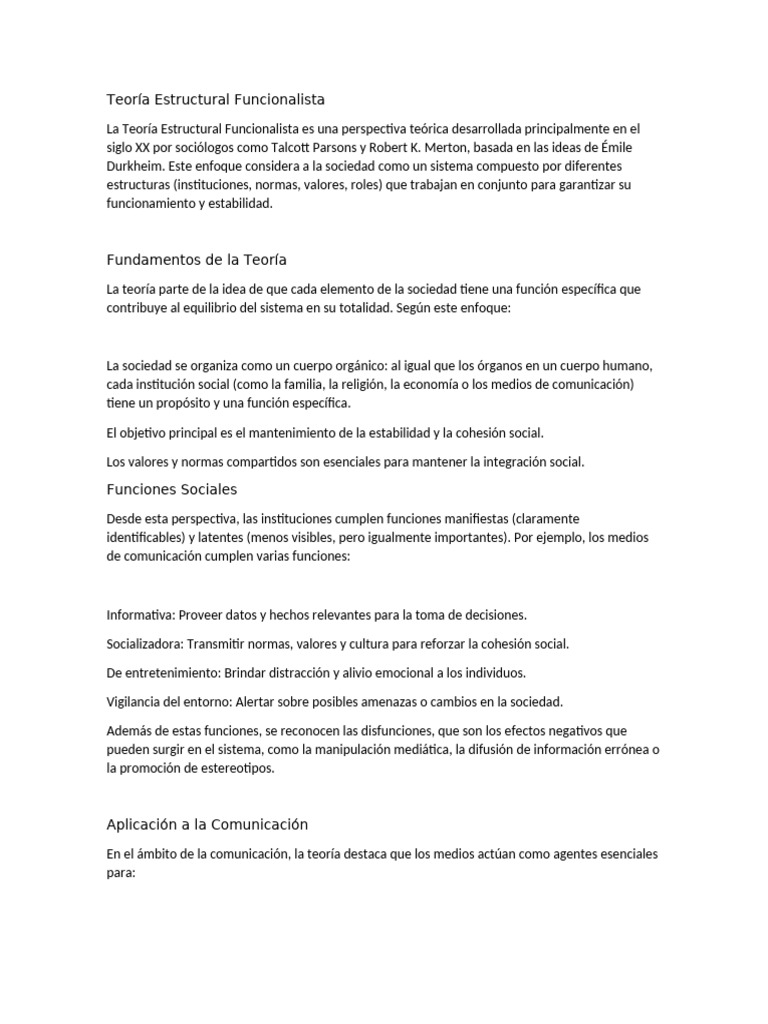 Teoría Estructural Funcionalista | PDF | Sociedad | Educación en artes ...