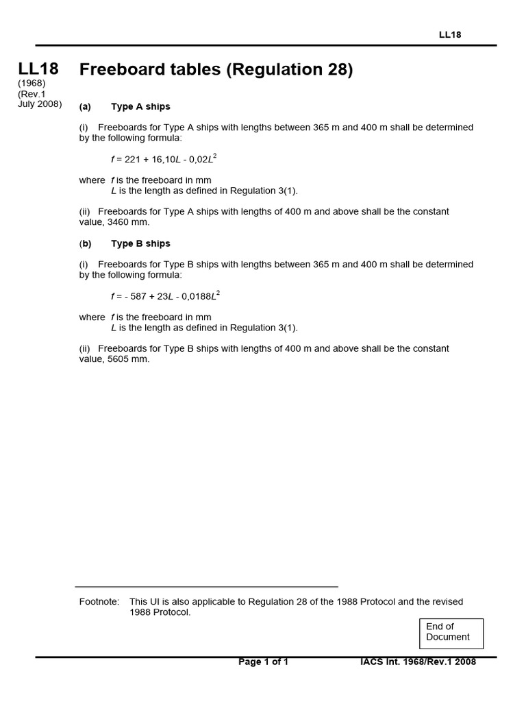 Freeboard Regulations for Type A and B Ships | PDF