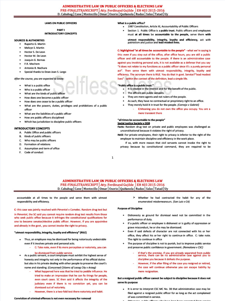 PDF Law On Public Officers and Administrative Law Selfless Notes ...