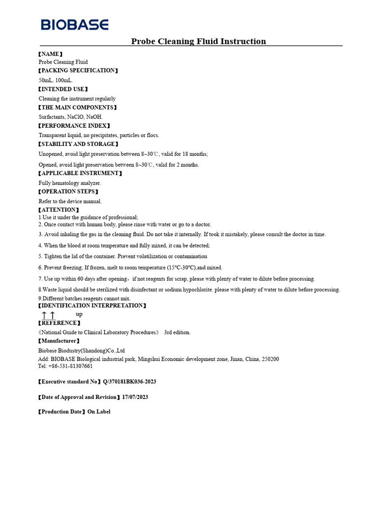 Probe Cleaning Fluid Instructions | PDF