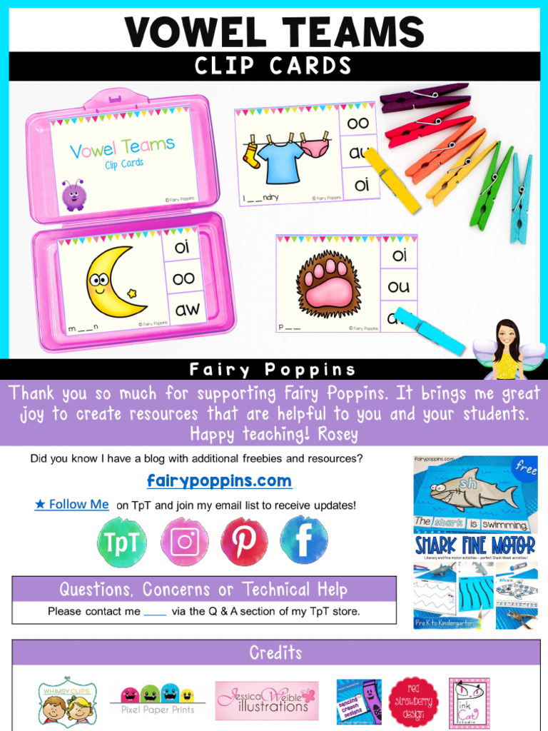 Vowel-Teams-Clip-Cards-Fairy-Poppins | PDF