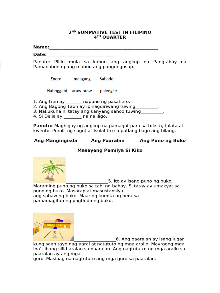 2nd Summative Test in Filipino | PDF