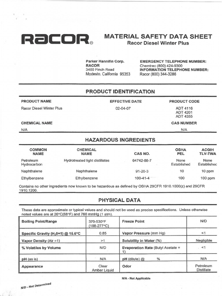 MSDS for Winter Diesel | PDF