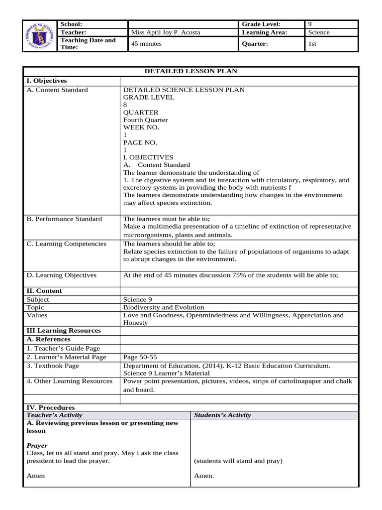 Science Lesson Plan: Biodiversity & Evolution | PDF | Biodiversity ...