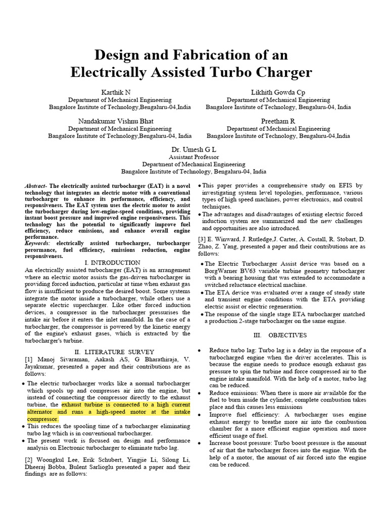 Design and Fabrication of An Electrically Assisted Turbo Charger ...