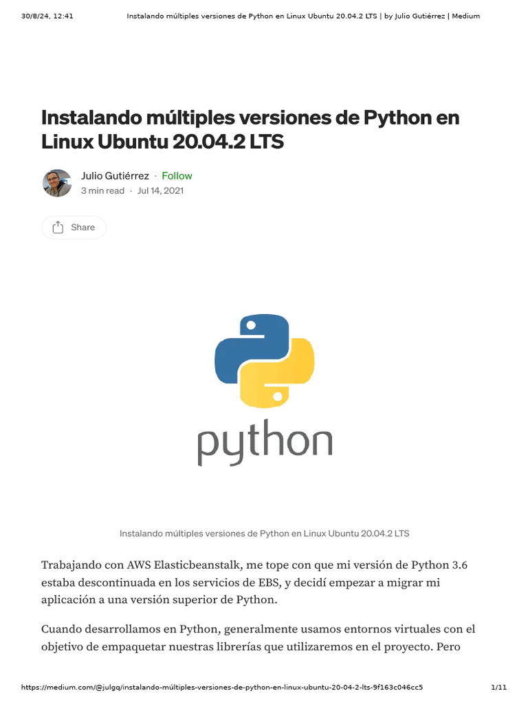 Instalando Múltiples Versiones de Python en Linux Ubuntu 20.04.2 LTS - by Julio Gutiérrez ...