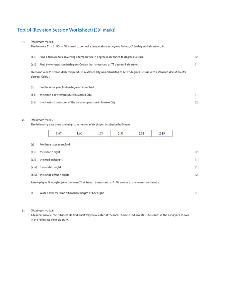 Topic4 Revision Session Worksheet | PDF | P Value | Student's T Test
