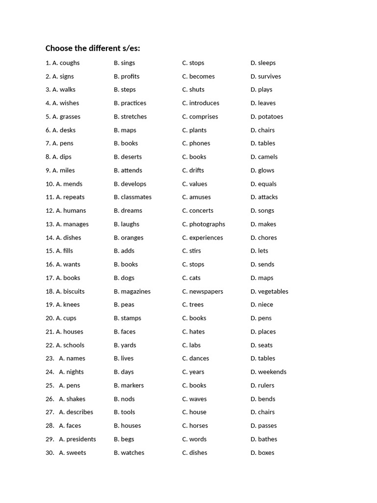 S/ES Pronunciation Practice Exercise | PDF