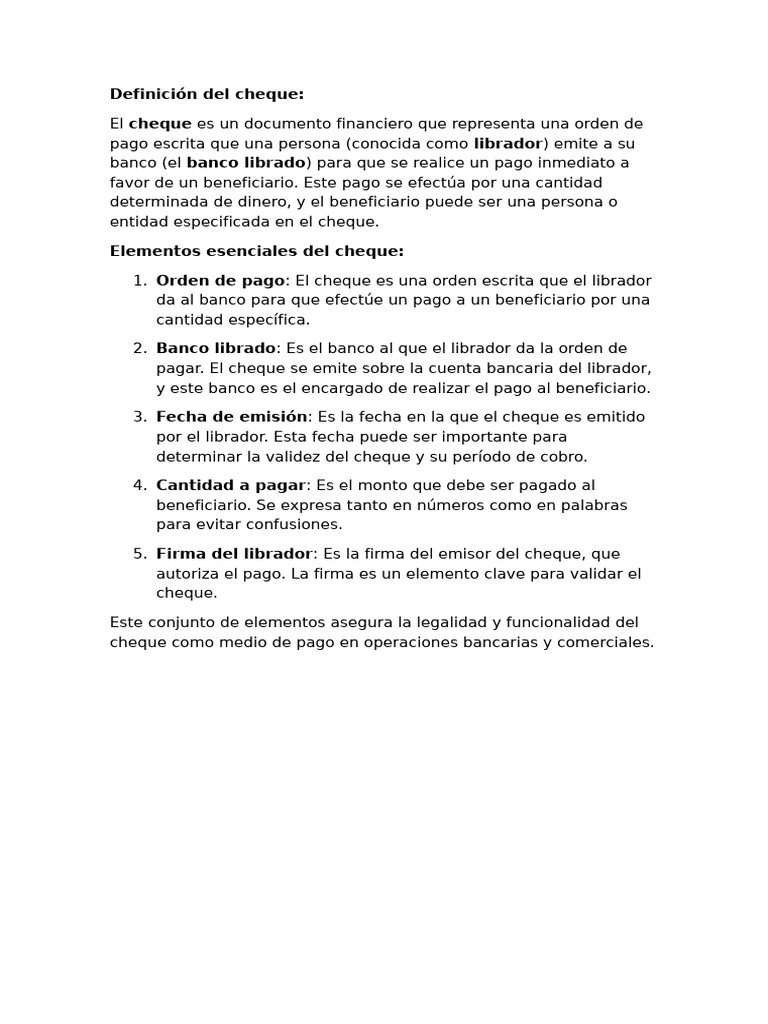 Definición Del Cheque | PDF