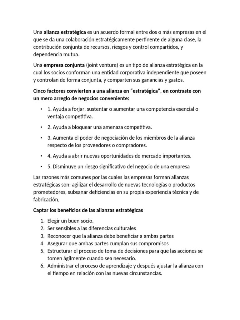 Alianzas Estratégicas y Estrategias de Negocio | PDF | Proyecto conjunto | Mercado (economía)