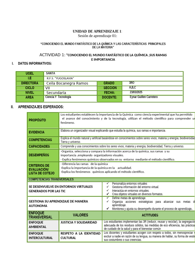 3RO SESION 01 UNIDAD 1 | PDF | Aprendizaje | Maestros