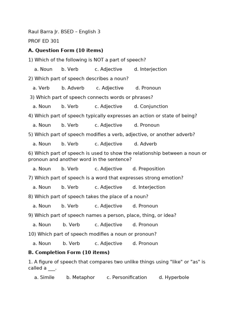 test-questgions-prof-ed-301 | PDF | Part Of Speech | Noun