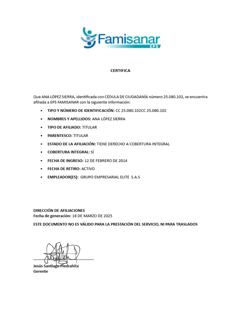 3 CERTIFICADO FAMISANAR | PDF