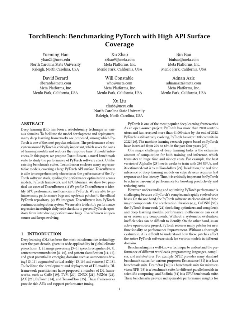 Torchbench Benchmarking Pytorch With High Api Surface Coverage Pdf Graphics Processing Unit