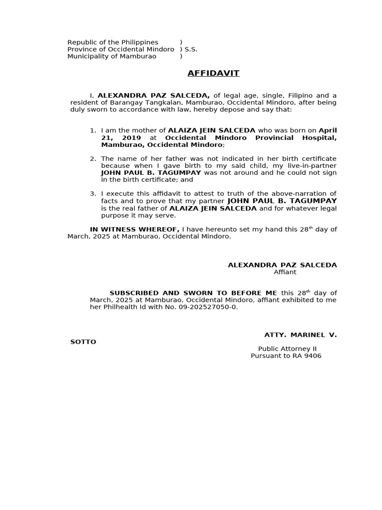 Affidavit of Unkown Father | PDF | Affidavit | Legal Procedure