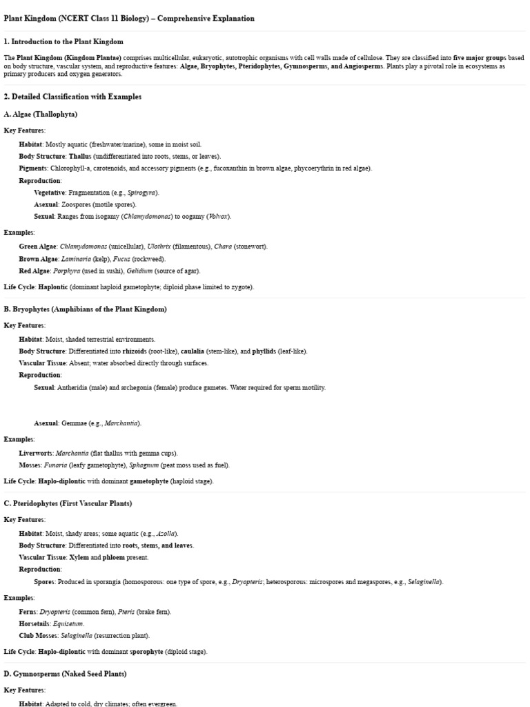Plant Kingdom NCERT Best Notes | PDF | Sexual Reproduction | Plants