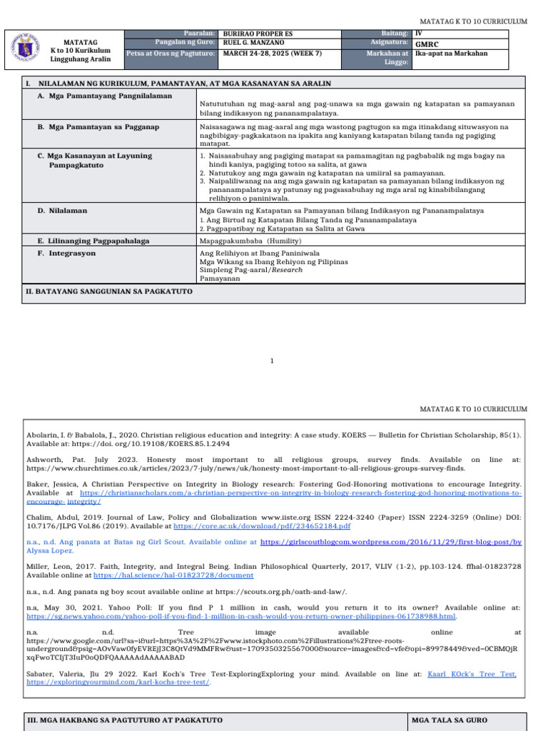 DLL Matatag - GMRC 4 Q4 W7 | PDF