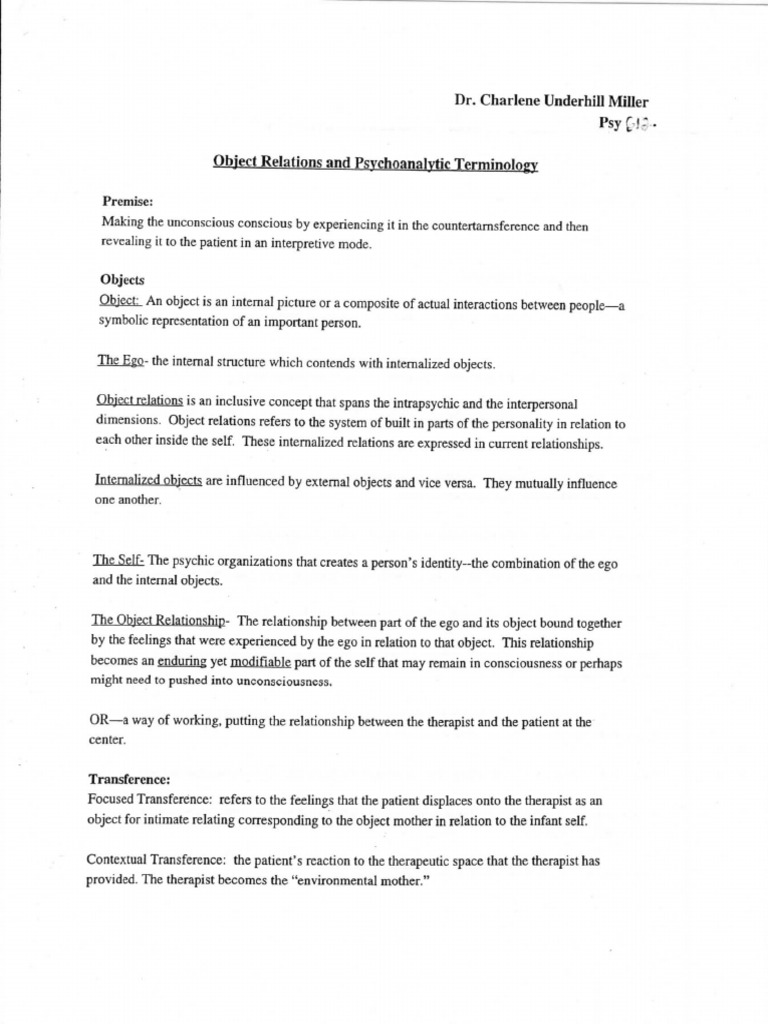 Psychodynamic Terminology | PDF | Object Relations Theory | Psychotherapy