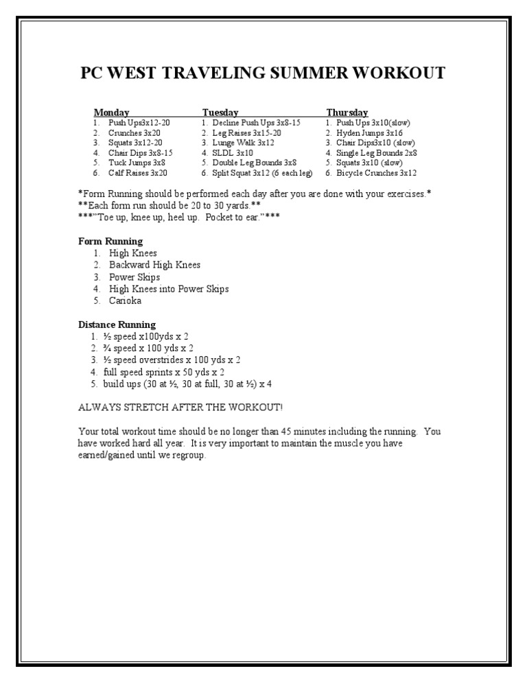 Summer Workout Schedule for Athletes | PDF | Sports & Recreation ...