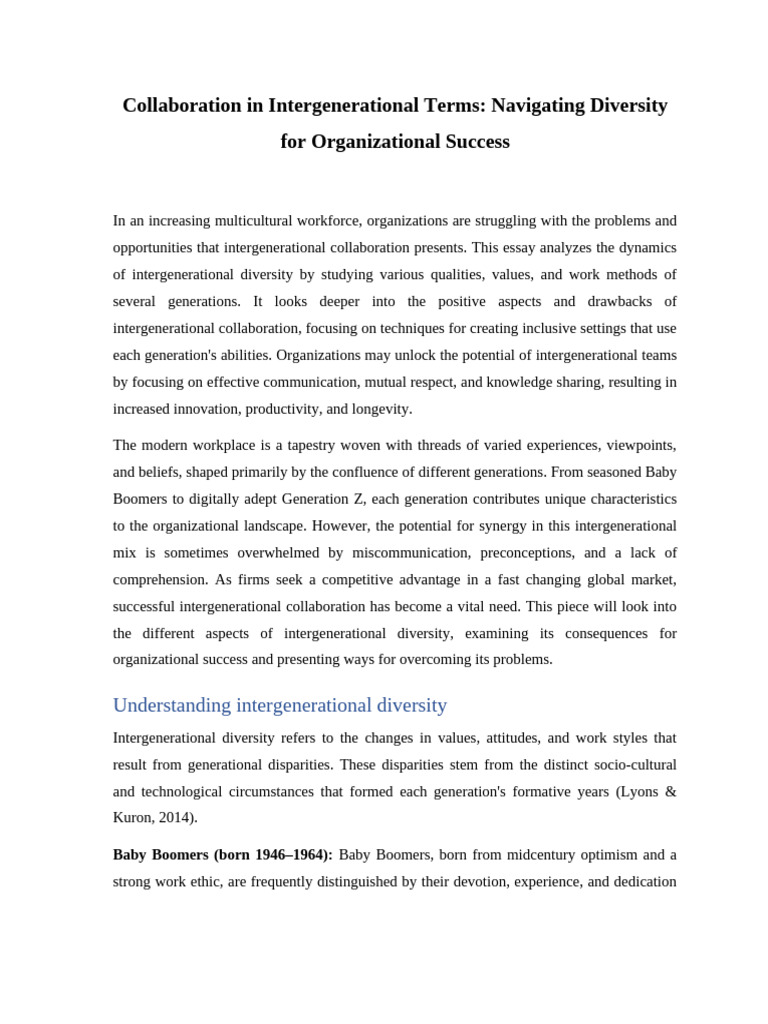 Collaboration in Intergenerational Terms Navigating Diversity For ...