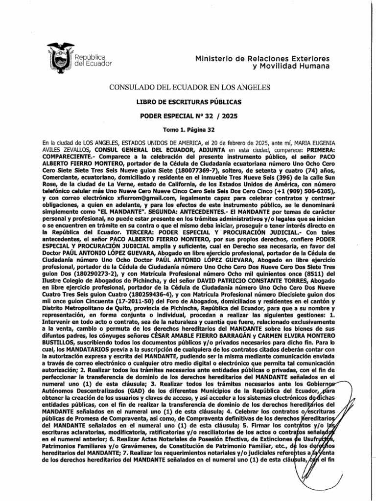 ACTO NOTARIAL(TERCER EDAD-PODER ESPECIAL CON MINUTA No. 32) | PDF