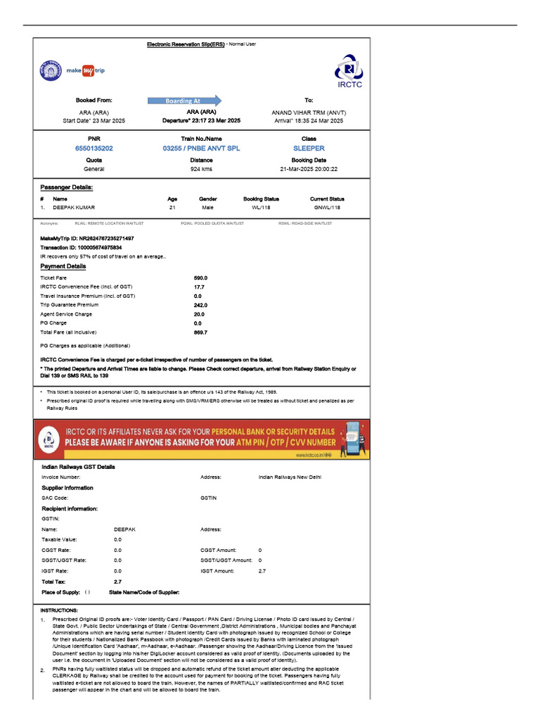 NR2624767235271497 E-Ticket | PDF | Identity Document