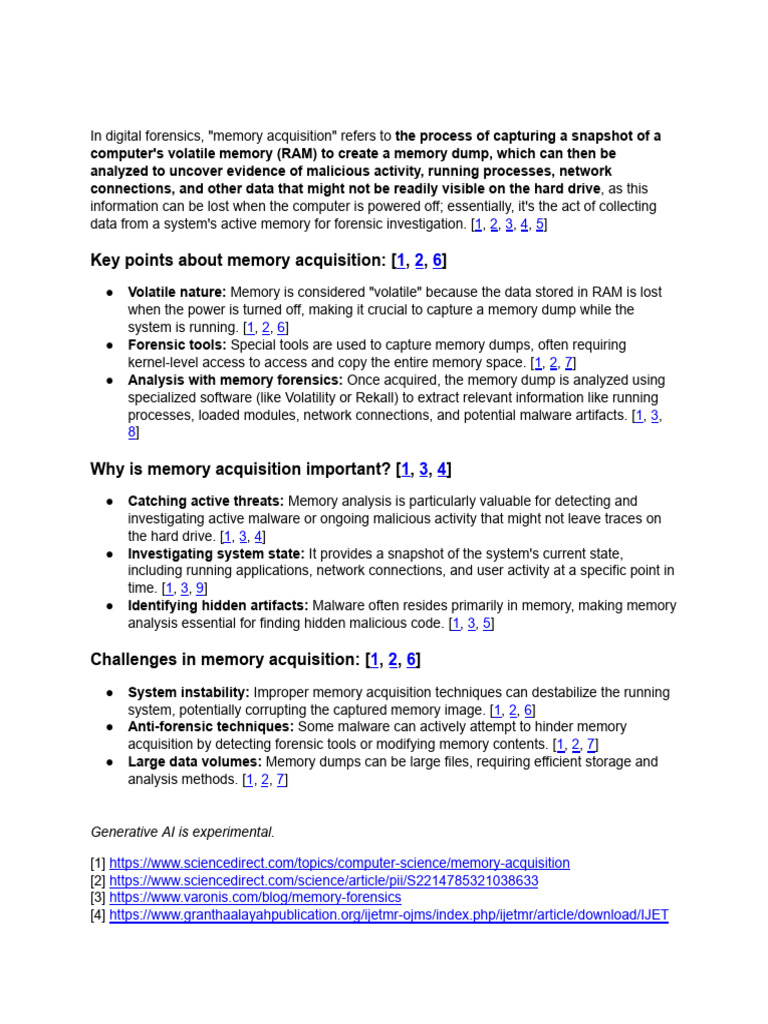 Memory Acquisition in Forensic | PDF | Malware | Computer Memory