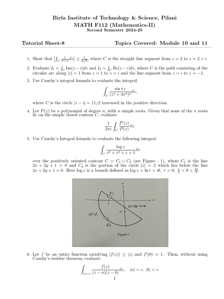 BITS Pilani MATH F112 Tutorial Sheet 8 | PDF | Mathematical Relations ...