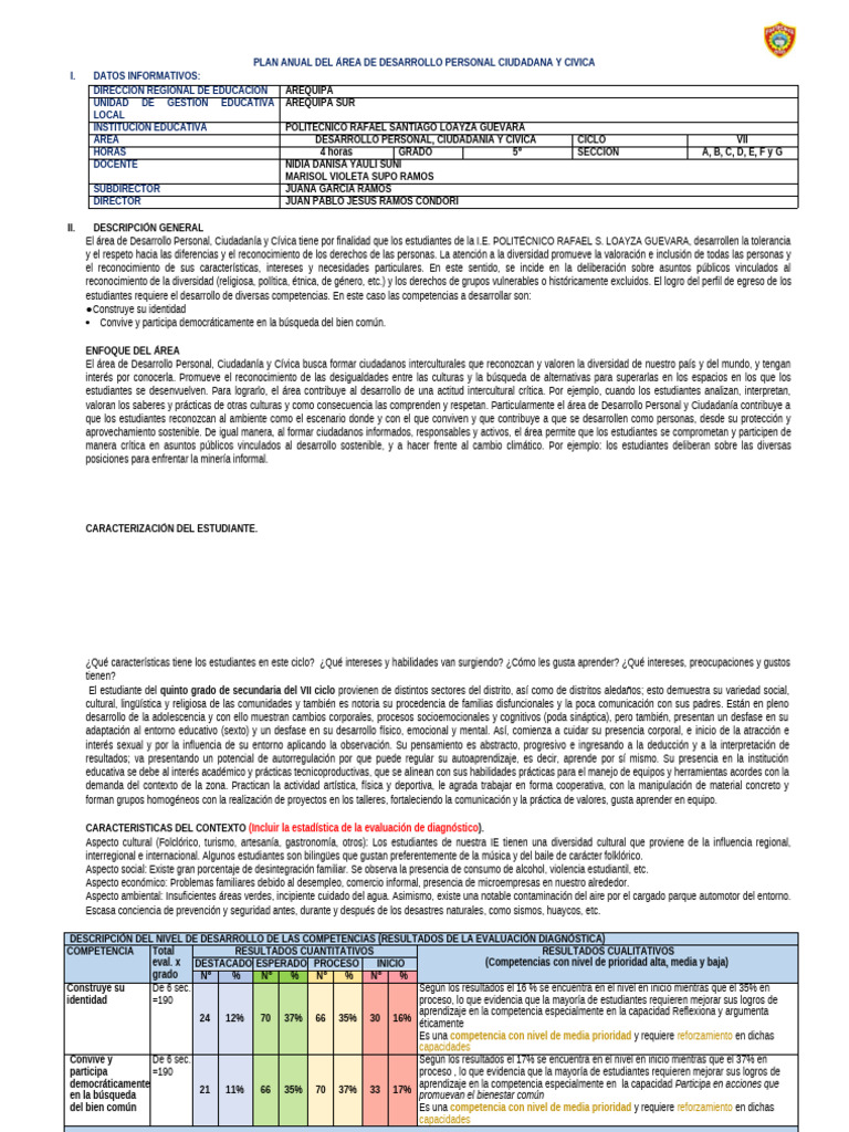 Programación Anual 2025 - DPCC Quinto | PDF | Evaluación | Aprendizaje
