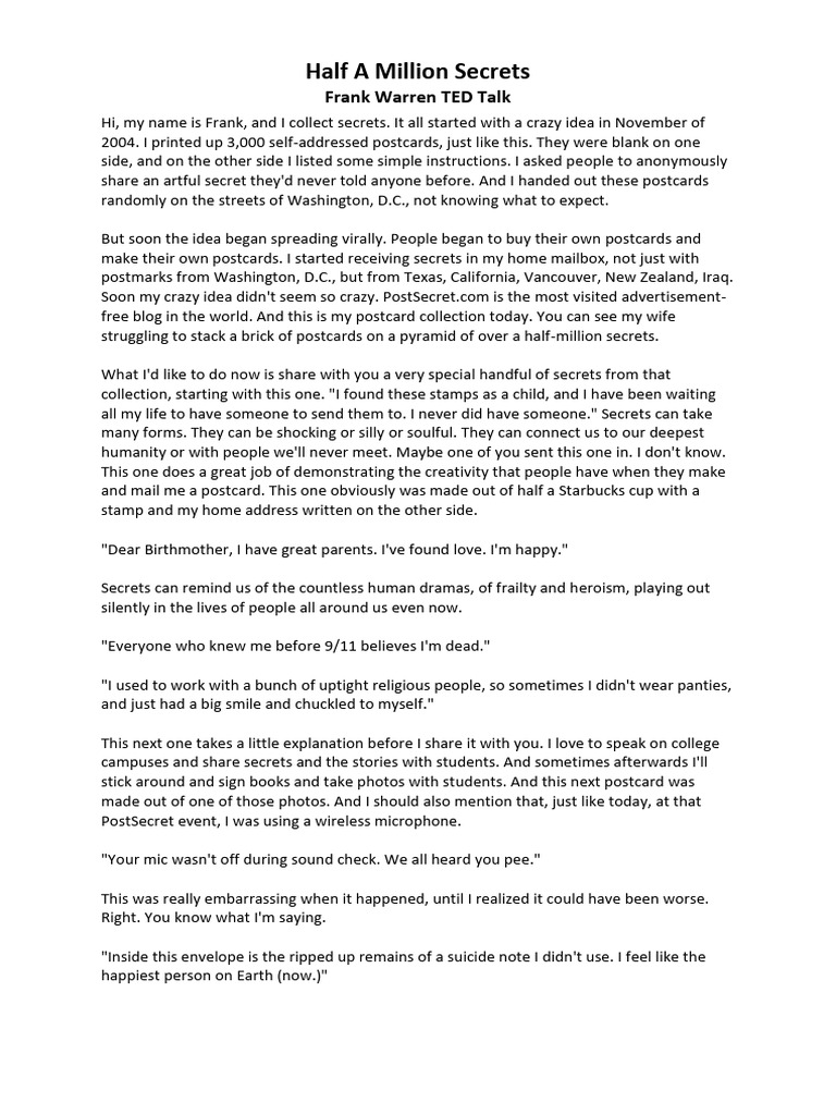 Unit 1.4 - Frank Warren TED Transcript | PDF | Voicemail