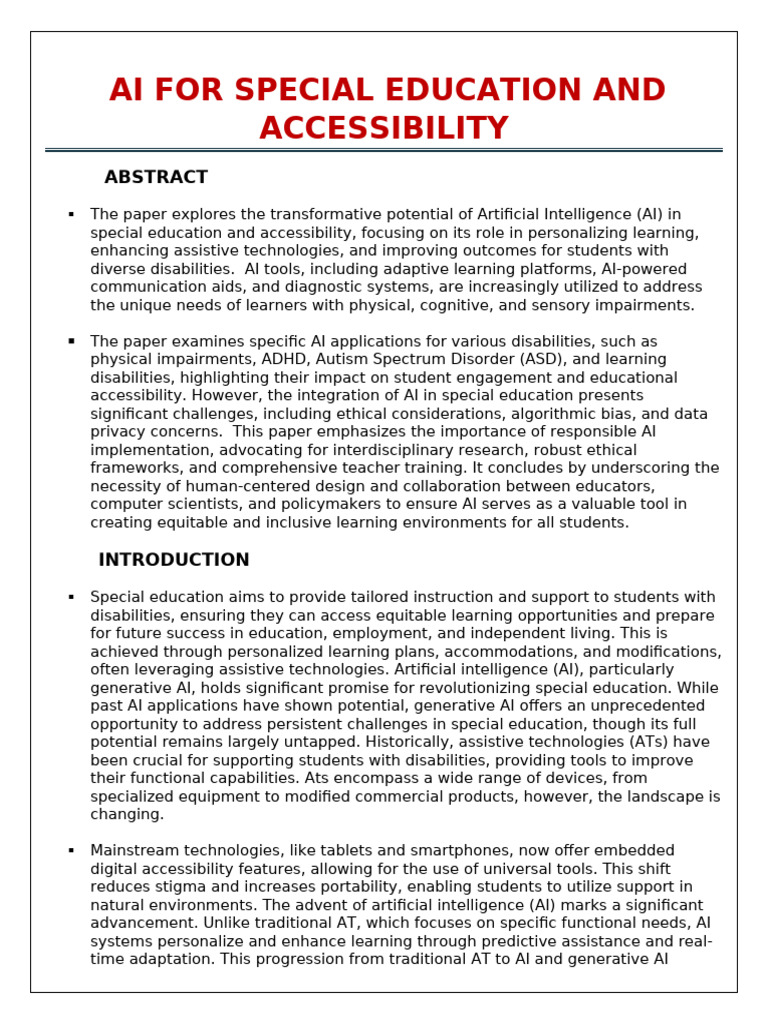 Ai For Special Education and Accessibility | PDF | Special Education ...