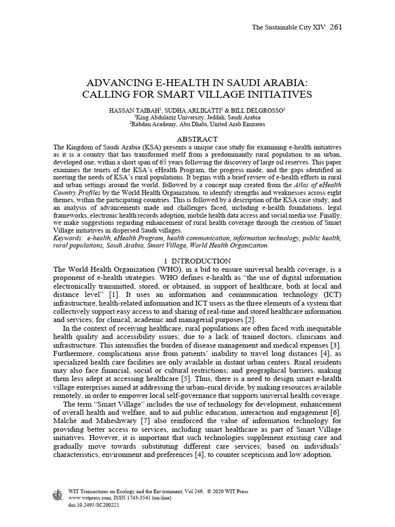 Advancing Ehealth in Saudi Arabia Calling for Smart Village Initiatives ...