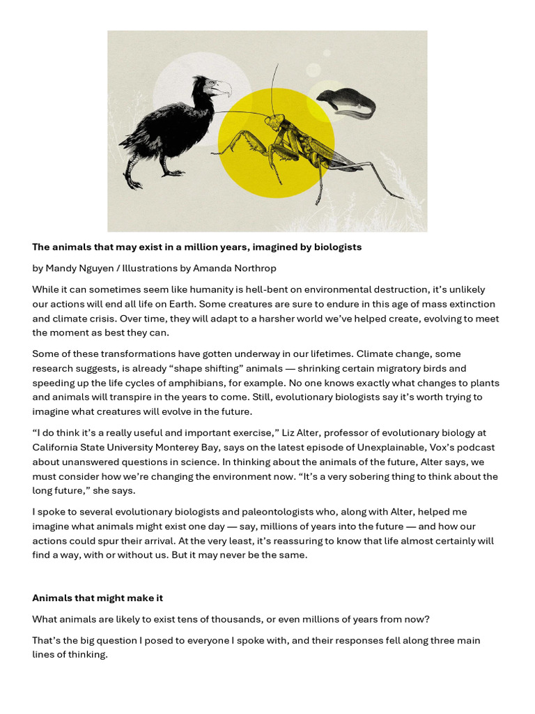 Future Animals: Evolution in 1 Million Years | PDF | Evolution | Bat