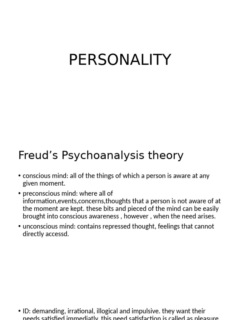 PERSONALITY | PDF | Unconscious Mind | Sigmund Freud