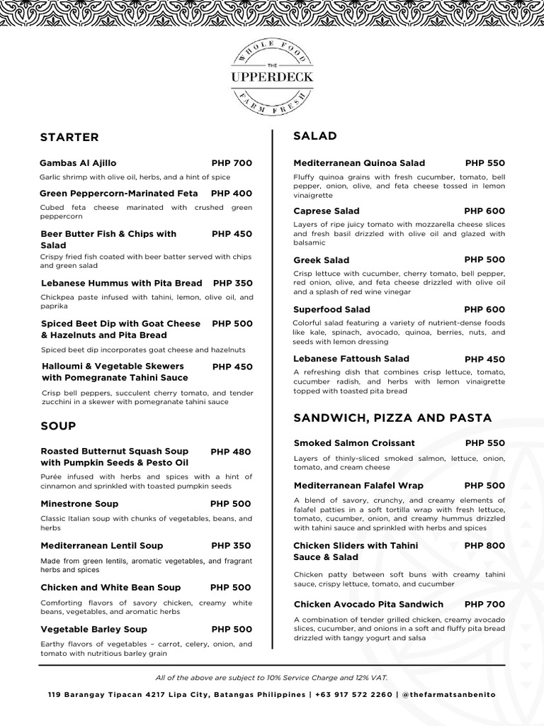 Upper Deck Restaurant Menu Overview | PDF | Salad | Pasta