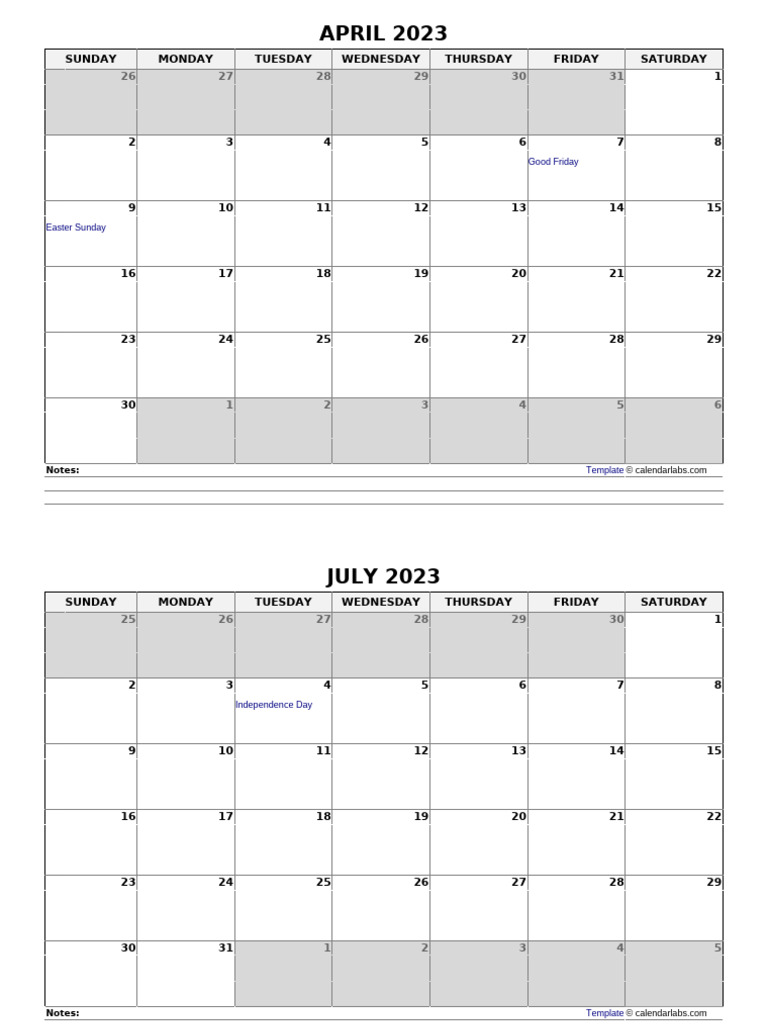 2023 Excel Monthly Calendar With Notes 01 Rev 1 | PDF | Easter ...
