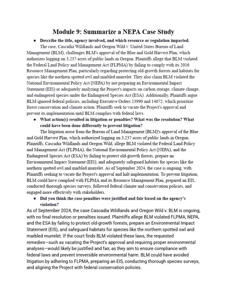 Module 9 - Summarize A NEPA Case Study | PDF | National Environmental Policy Act | Environmental ...