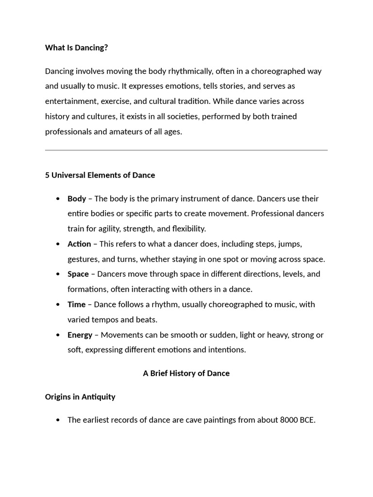 Dance - Theory (Summer Camp) | PDF | Dances | Performing Arts