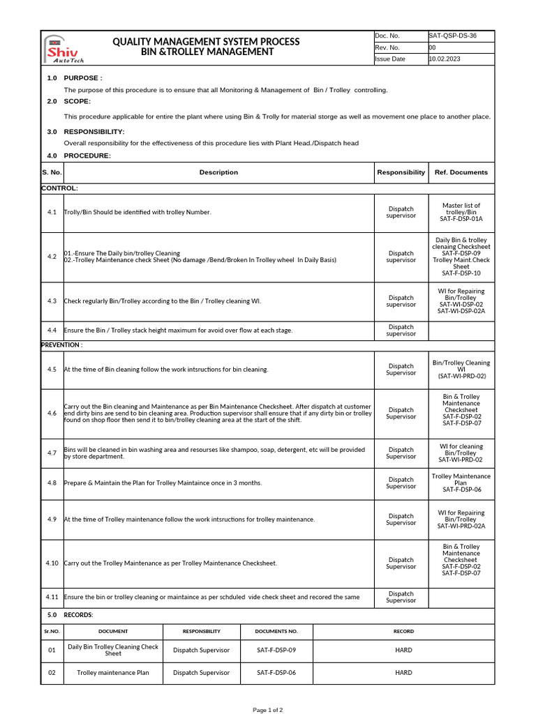 42-SAT-QSP-DS-36 Procedure For BIN Mangaement | PDF
