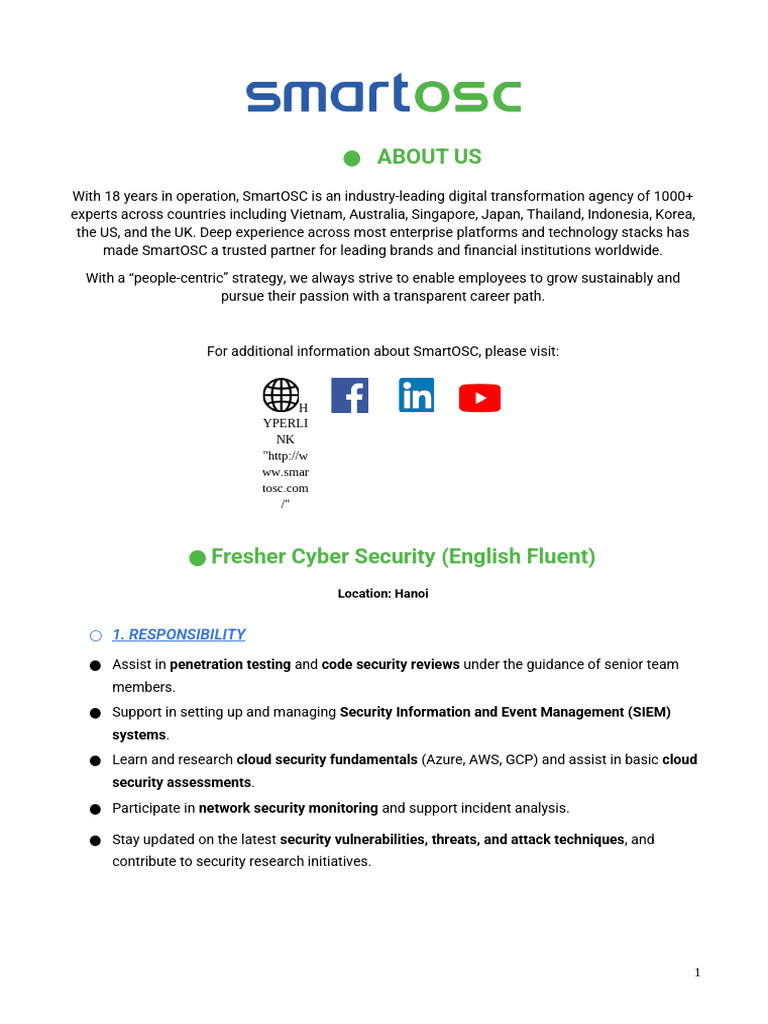 (SmartOSC) Fresher Cyber Security (English Fluent) | PDF | Computer ...