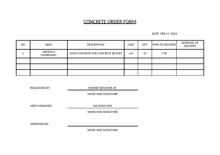 Concrete Order Form | PDF