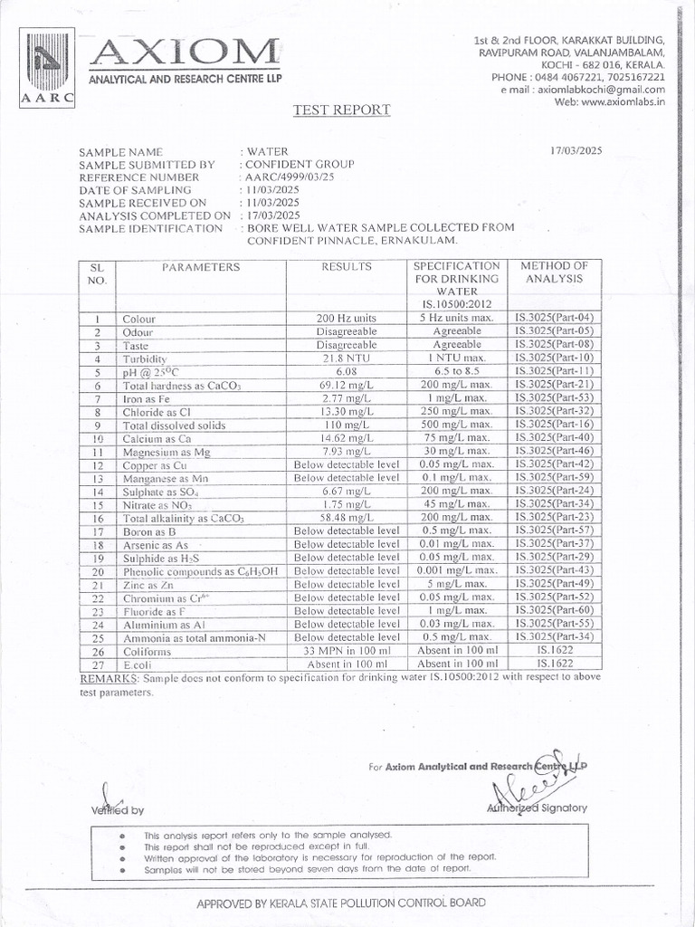 Water Test Report | PDF