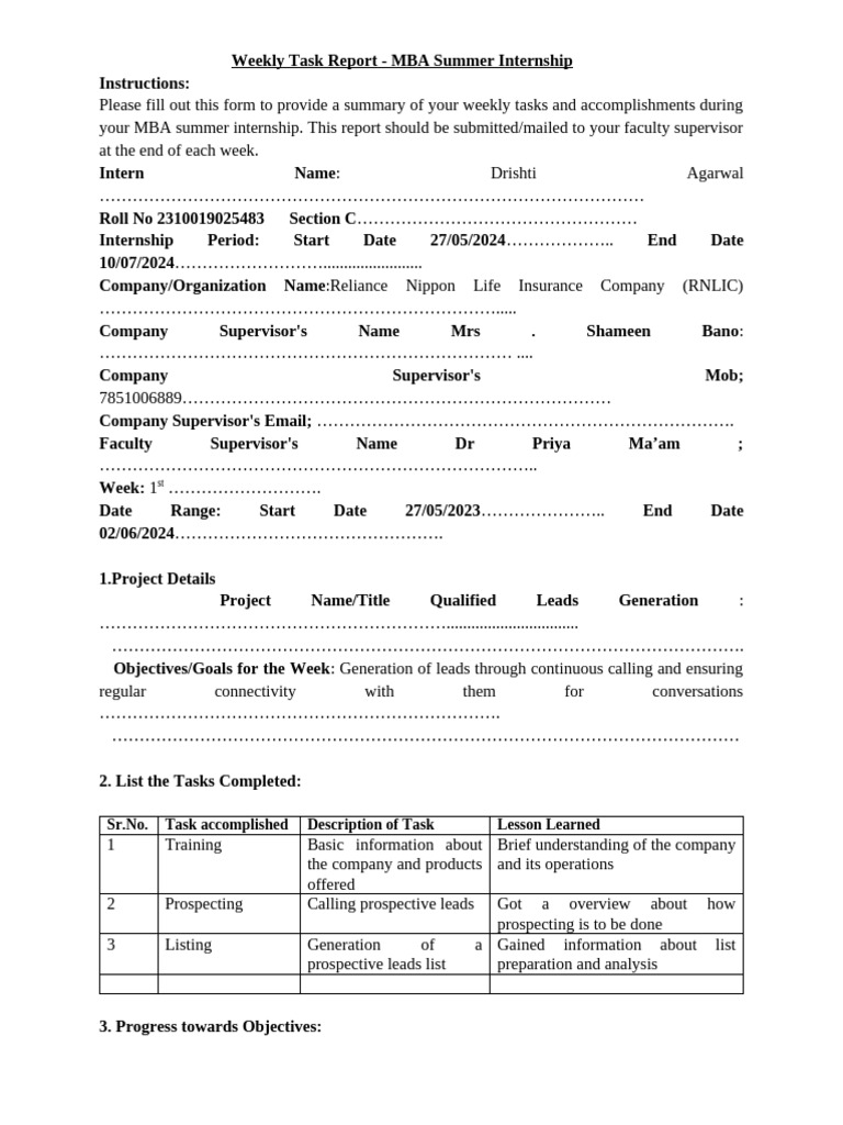 Weekly Task Progress Report - SIP | PDF | Communication | Learning