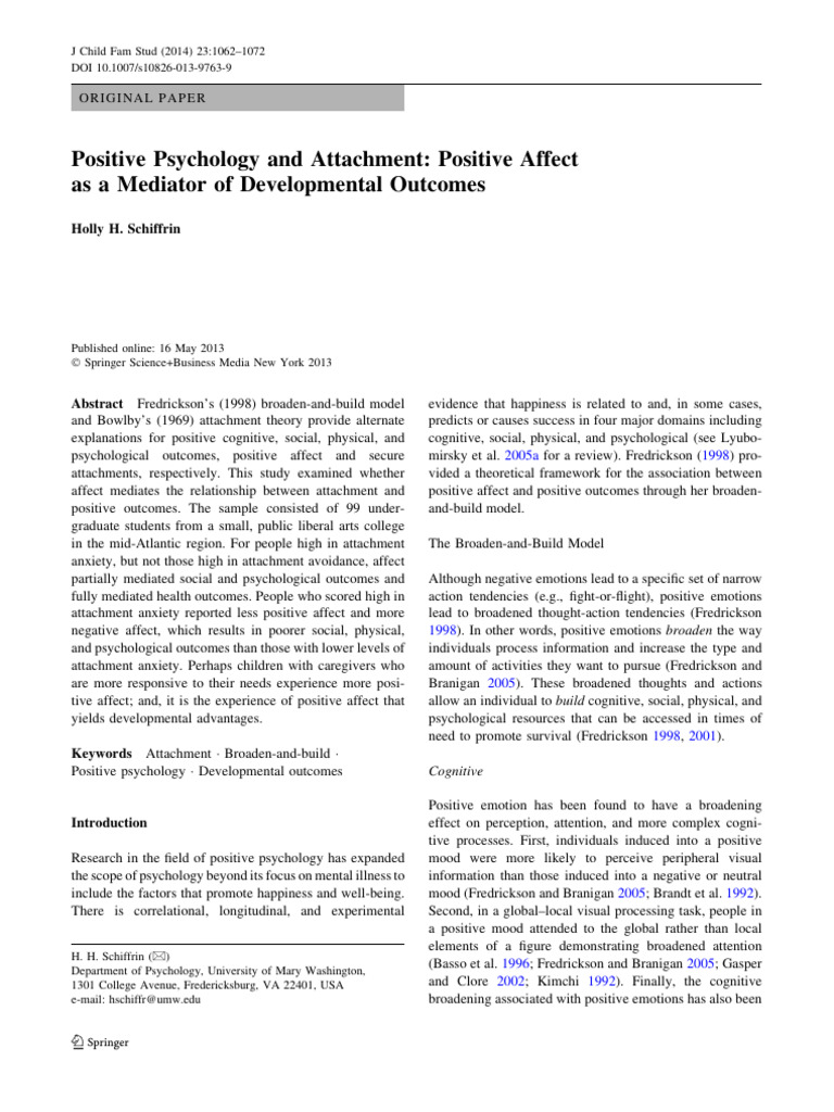 positive psychology and attachment | PDF | Attachment Theory | Affect ...