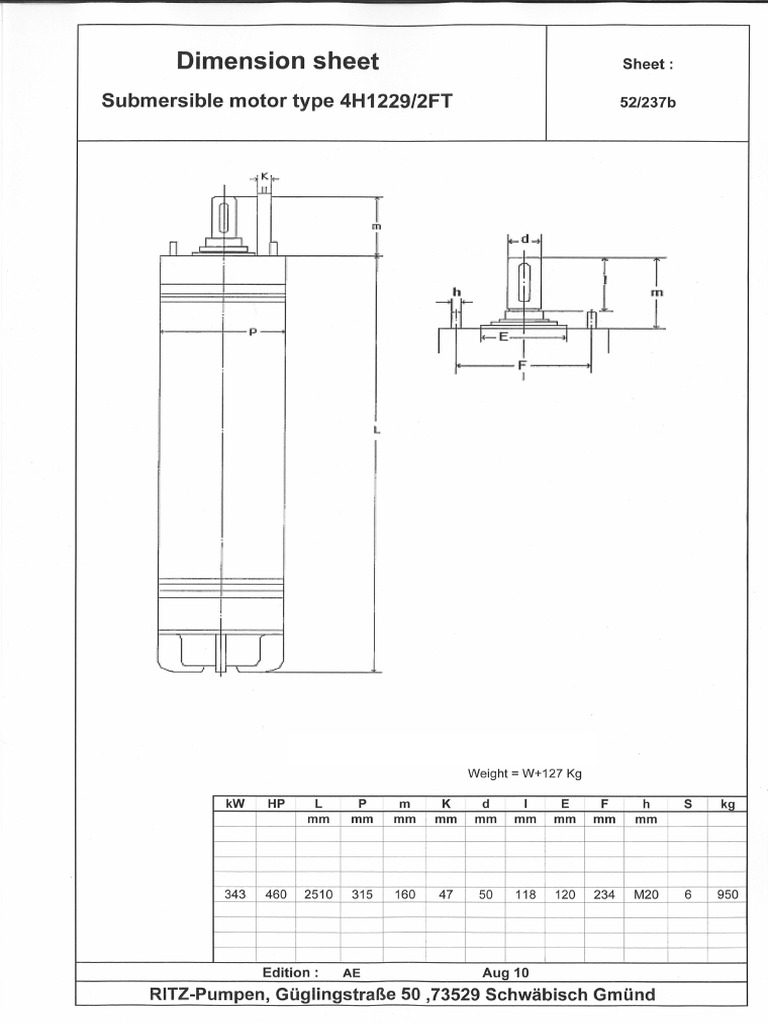 Dimension Sheet 4H1229 - 2FT - 343 KW - 4160V | PDF