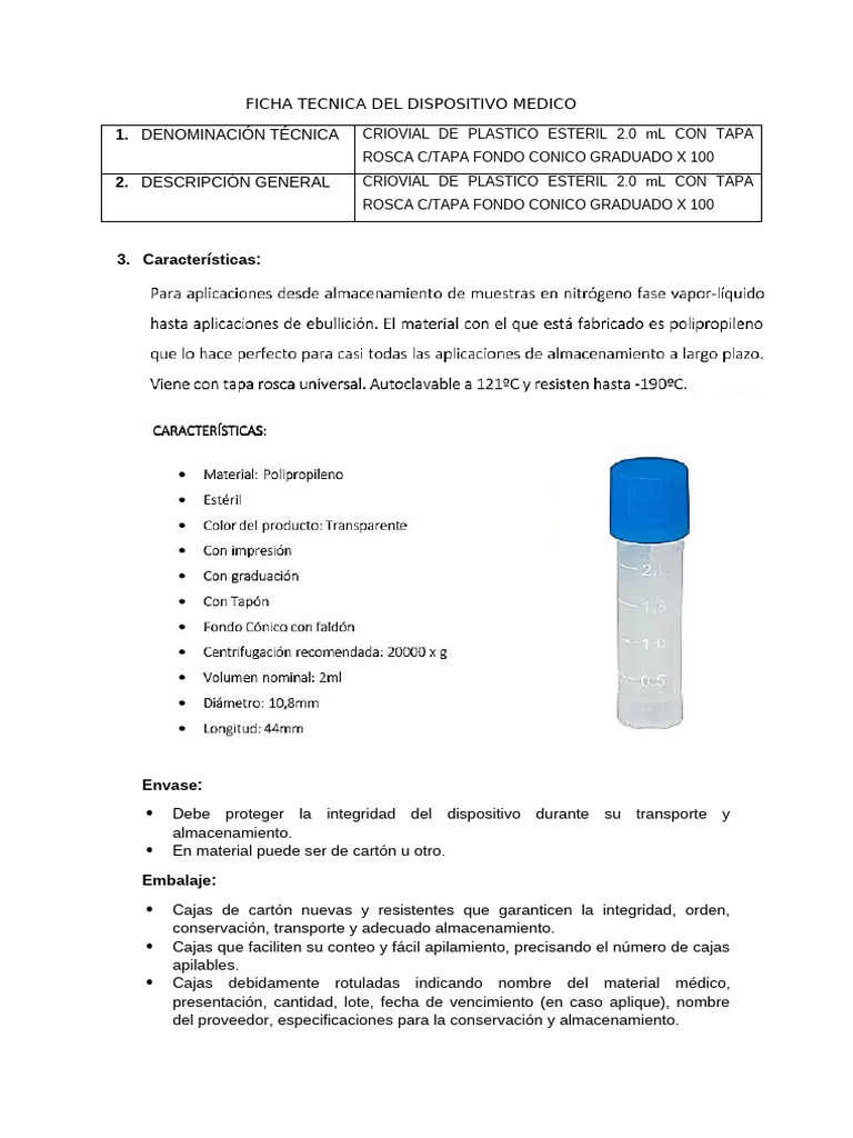 FICHA TECNICA Criovial | PDF