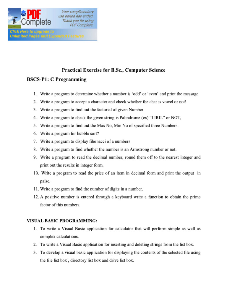 BSC (H) CS Lab Practice | PDF