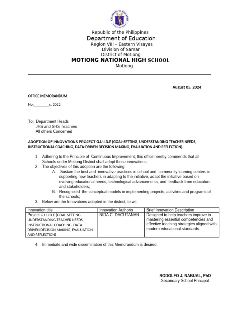 District Memo 2024 Innovations | PDF