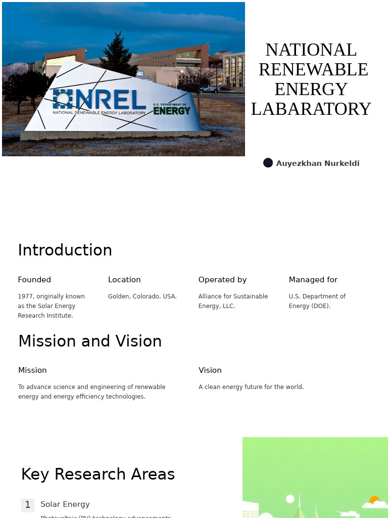 National Renewable Energy Laboratory NREL Overview | PDF | Renewable ...