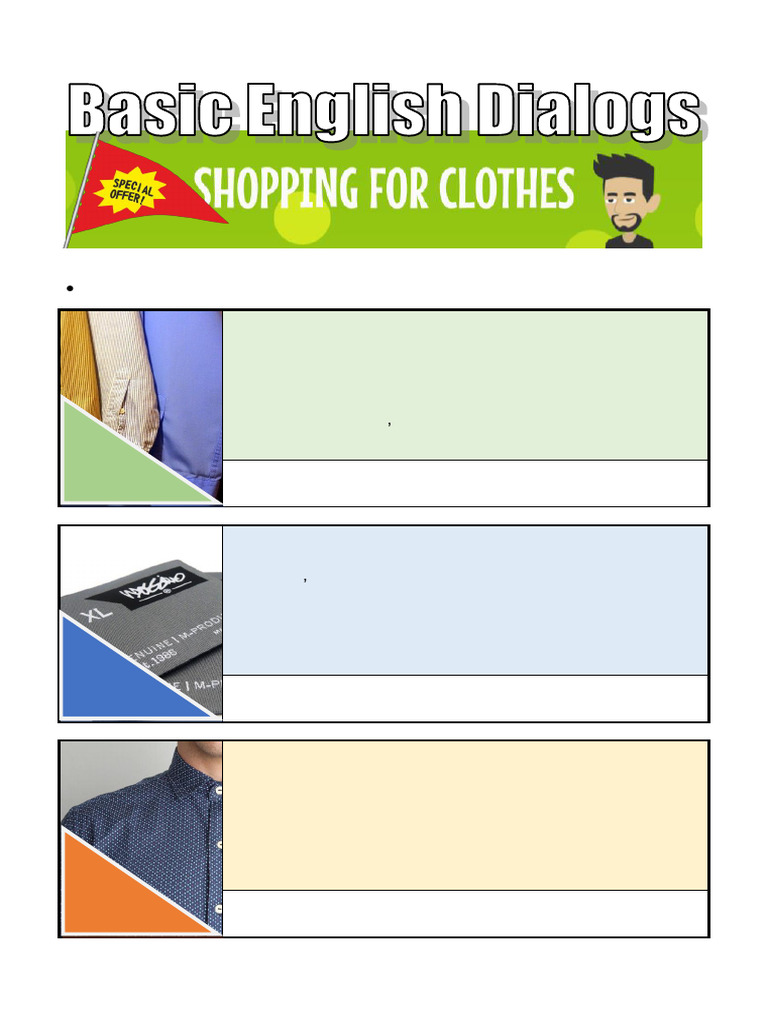 ESL Dialog Practice: Clothing Questions | PDF